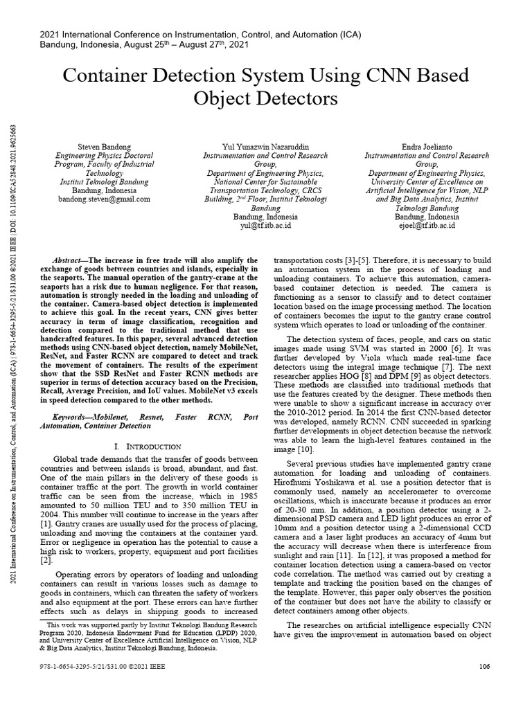 CNN-Based Container Detection System | PDF | Machine Learning | Applied ...