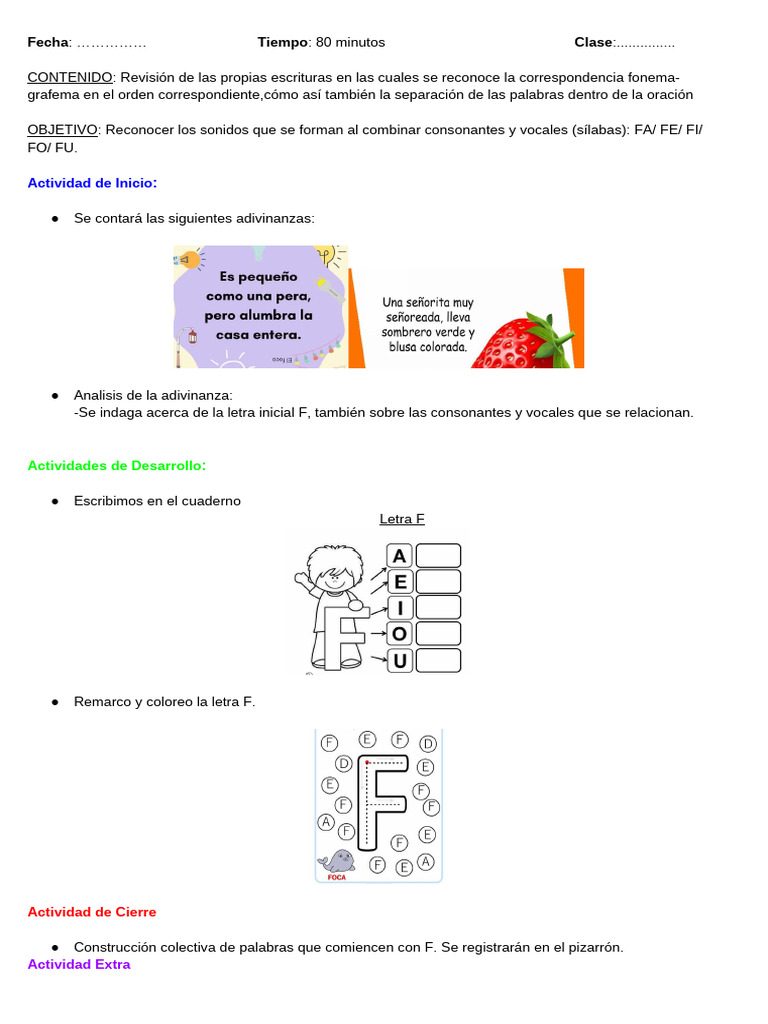 Actividades de Escritura y Fonética con F y N | PDF | Sílaba | Lingüística