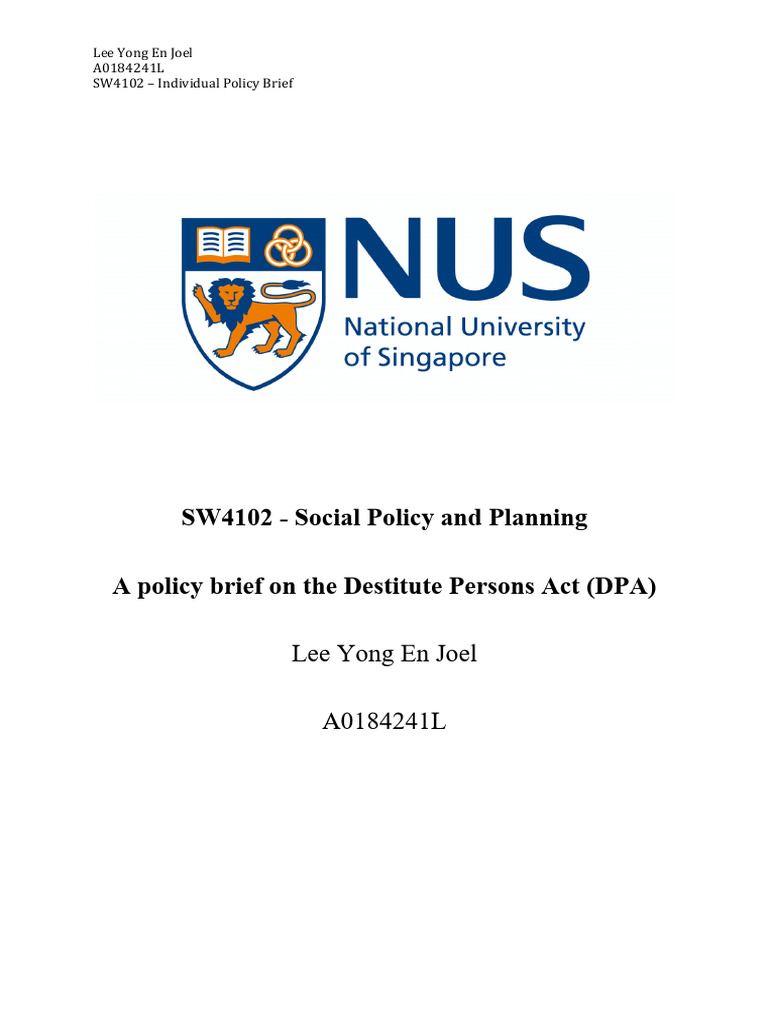 Lee Yong en Joel - A0184241L - Individual Policy Brief | PDF | Homelessness