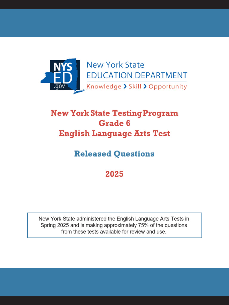 2025 NY Grade 6 ELA Test Released Questions | PDF