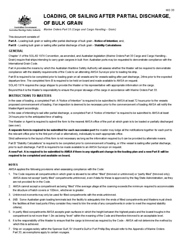Grain Loading Form AMSA225 | PDF | Ships | Cargo