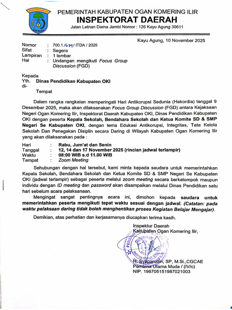 Undangan FGD Diknas Untuk SD Dan SMP | PDF