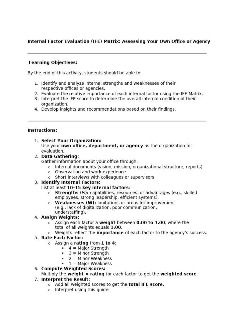 IFE Matrix for Agency Internal Assessment | PDF | Weighted Arithmetic Mean
