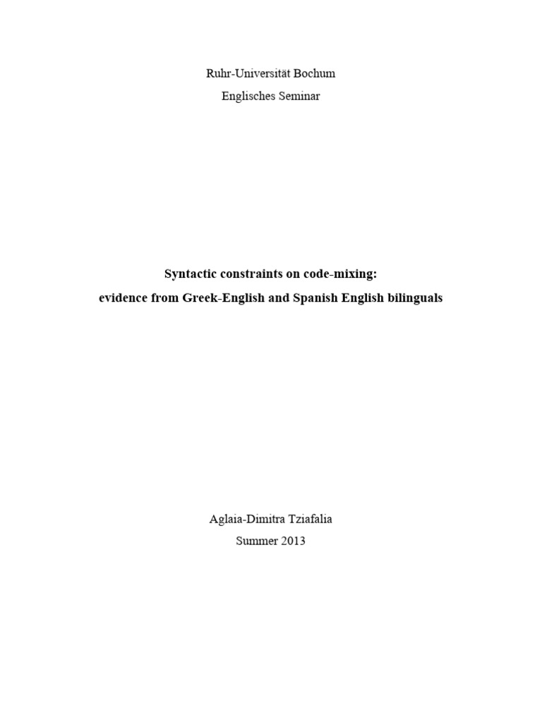 Syntactic Constraints in Code-Mixing | PDF | Phrase | Adjective