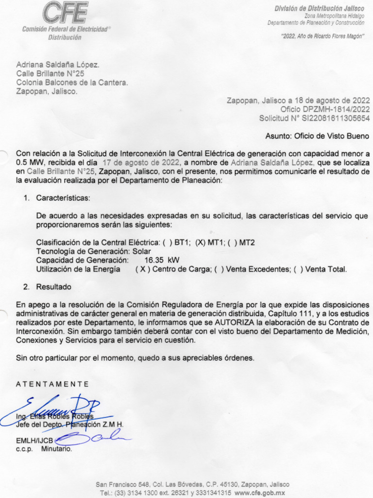 Oficio Resolutivo CFE001 | PDF