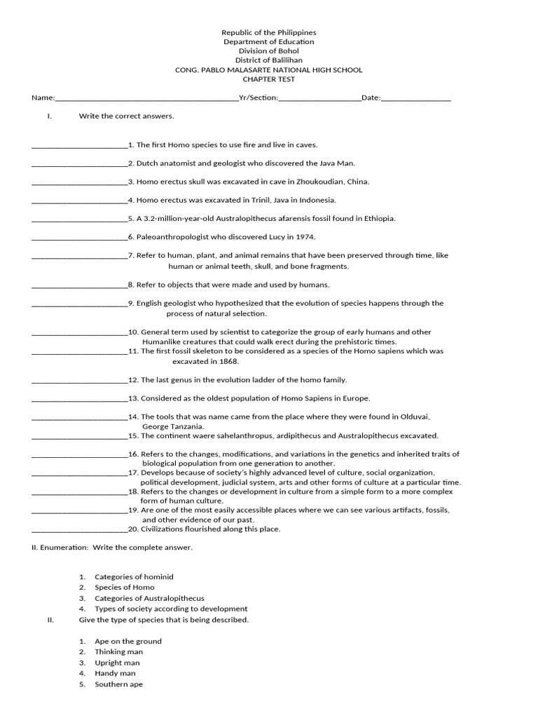 chapter test | PDF | Homo