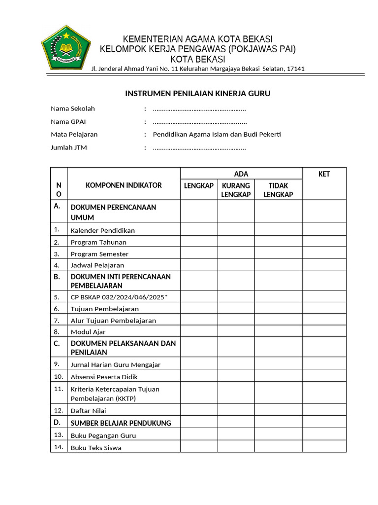 Instrumen Pkg Pai Smk 2025 | PDF