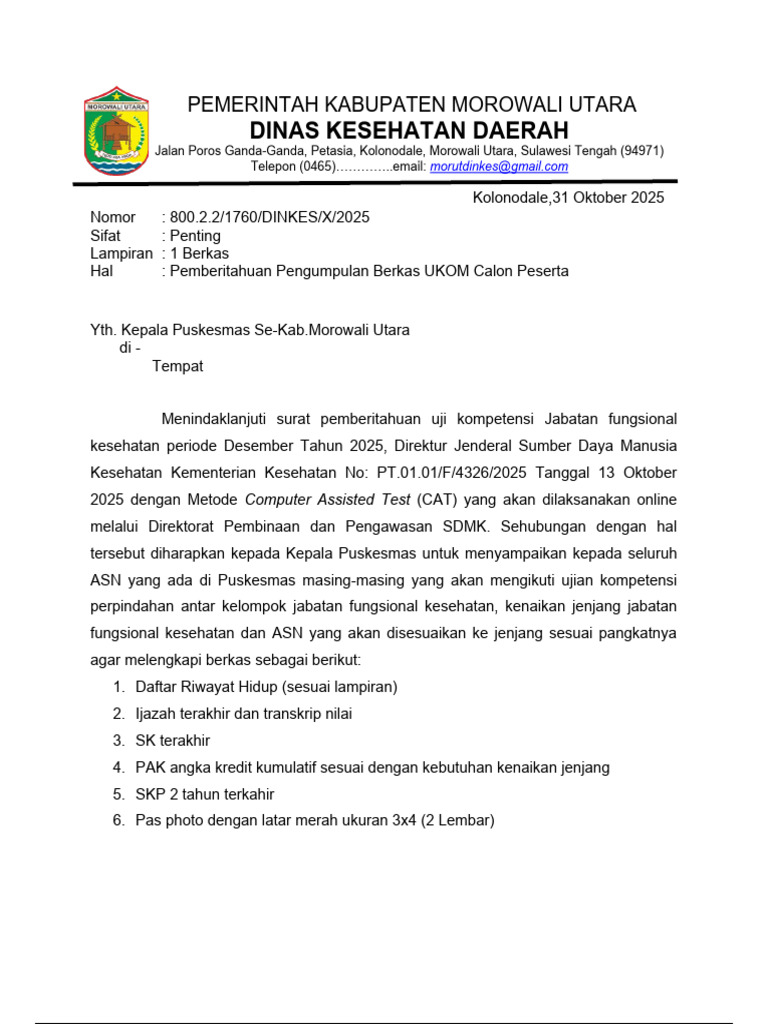 20251031092907Pemberitahuan UKOM Desember Puskesmas | PDF