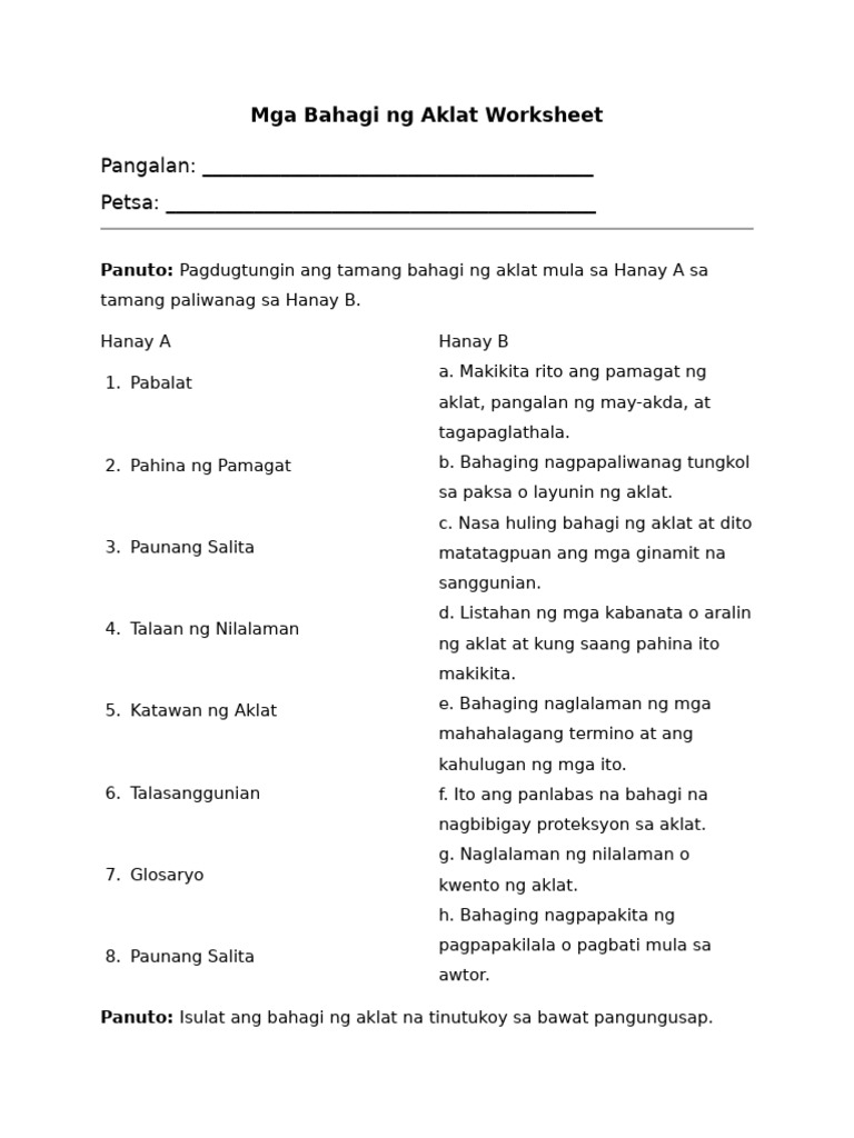 Mga Bahagi NG Aklat | PDF