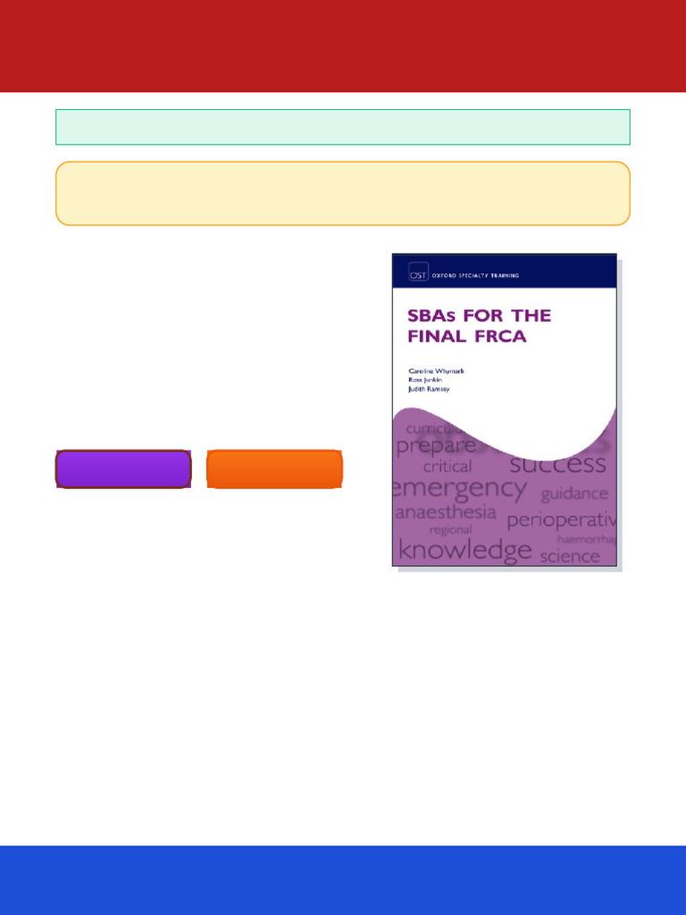 SBAs for the Final FRCA 1st Edition Caroline Whymark Ross Junkin Judith ...