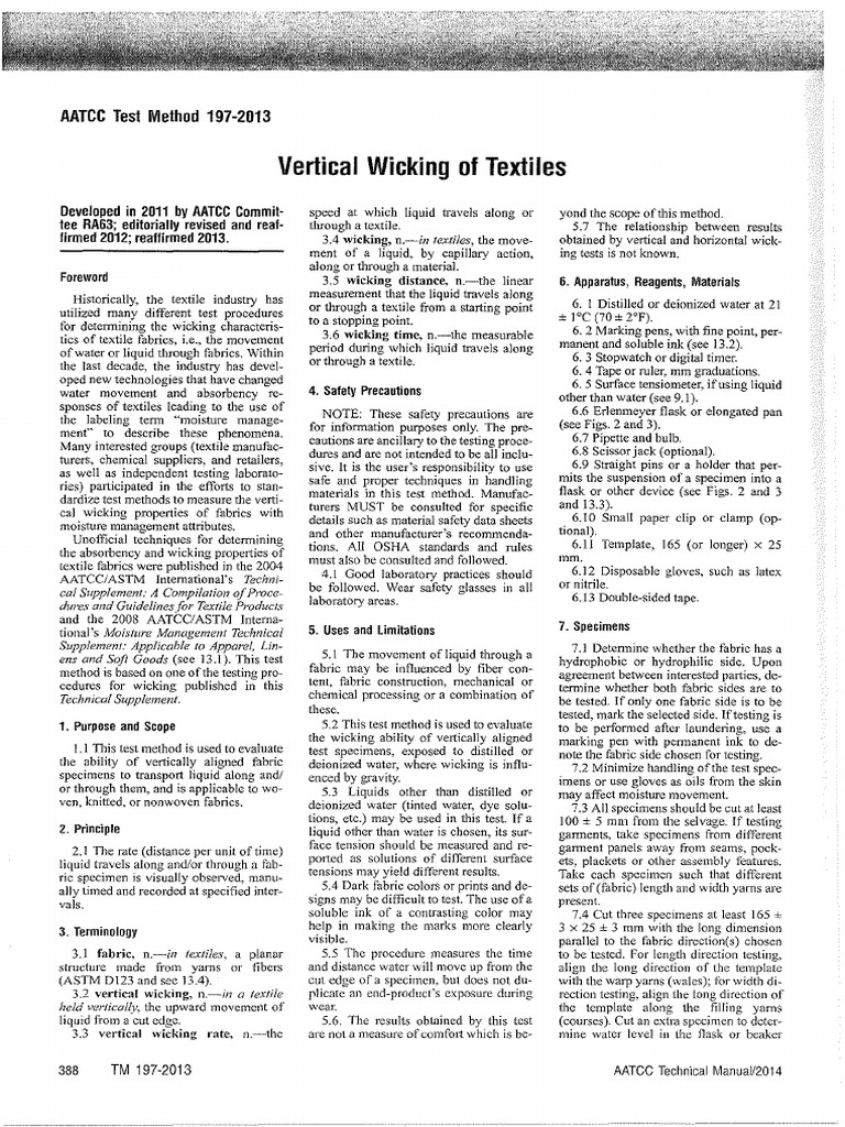 AATCC 197 Verticle Wicking | PDF | Textiles | Length