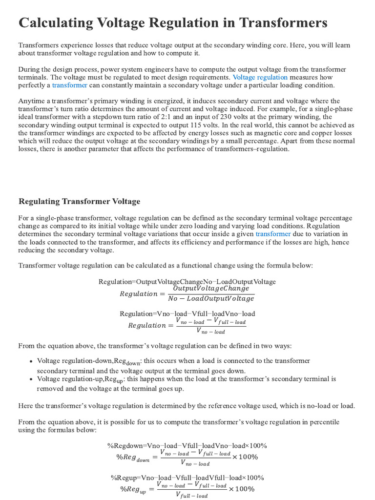 Calculating Voltage Regulation in Transformers | PDF