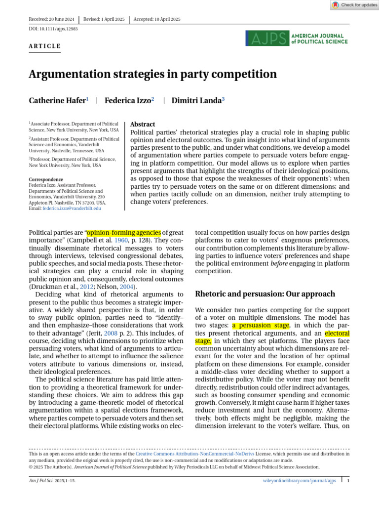 Argumentation Strategies in Party Competition | PDF | Persuasion ...