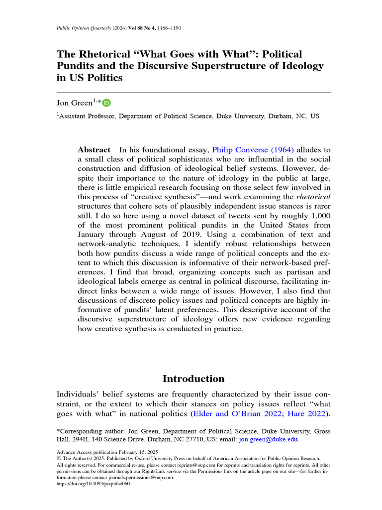 The Rhetorical "What Goes With What" - Political Pundits and The ...