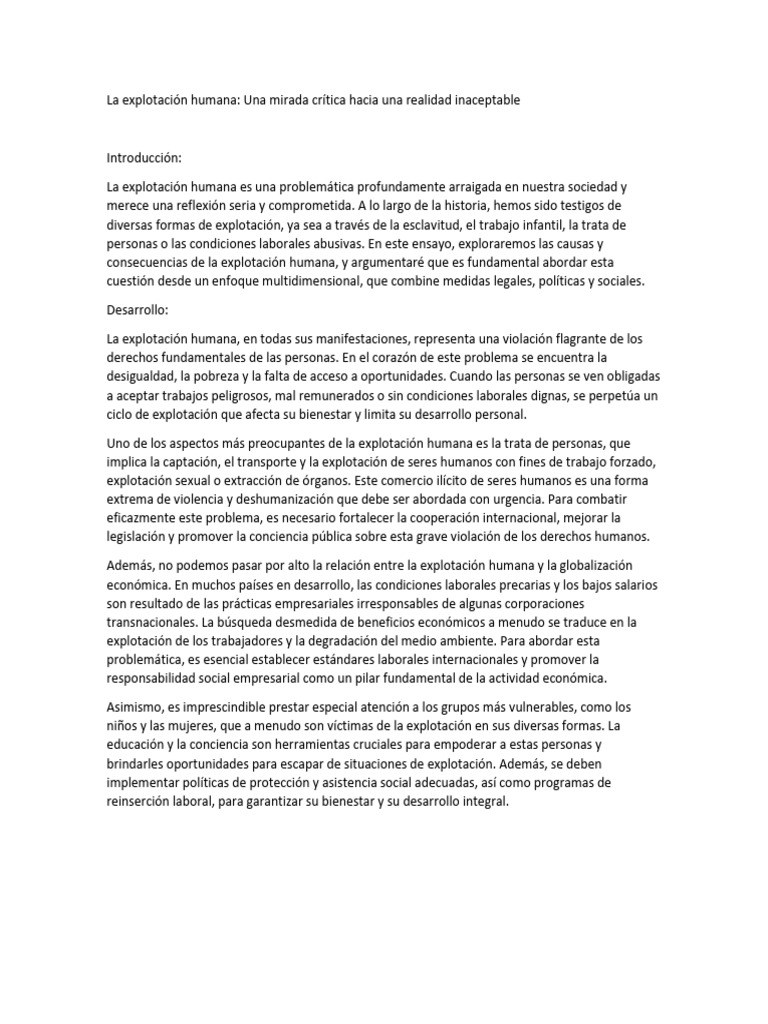La Explotación Humana | PDF | Trata de personas | Etica social