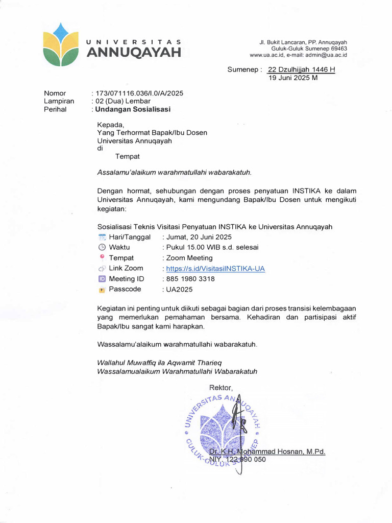 Undangan Sosialisasi Penyatuan INSTIKA UA | PDF