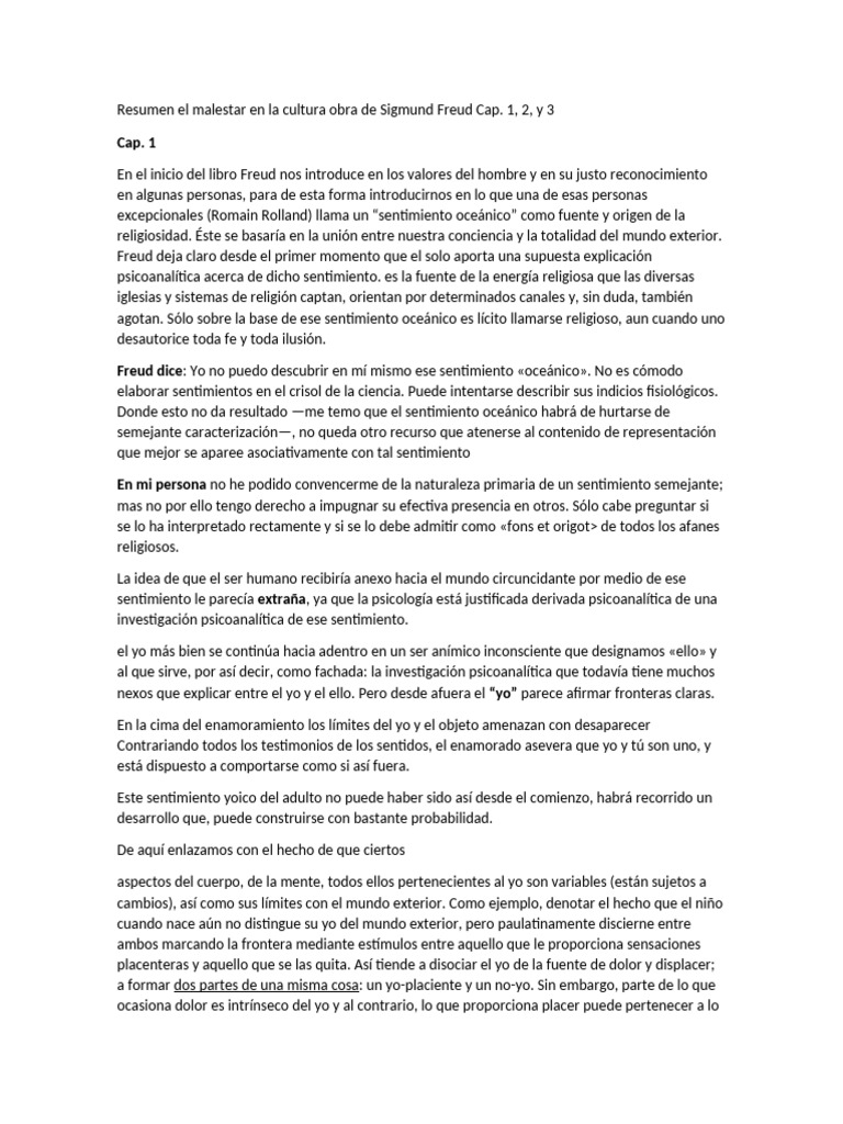 Resumen de "El malestar en la cultura" de Freud | PDF | Sigmund Freud ...