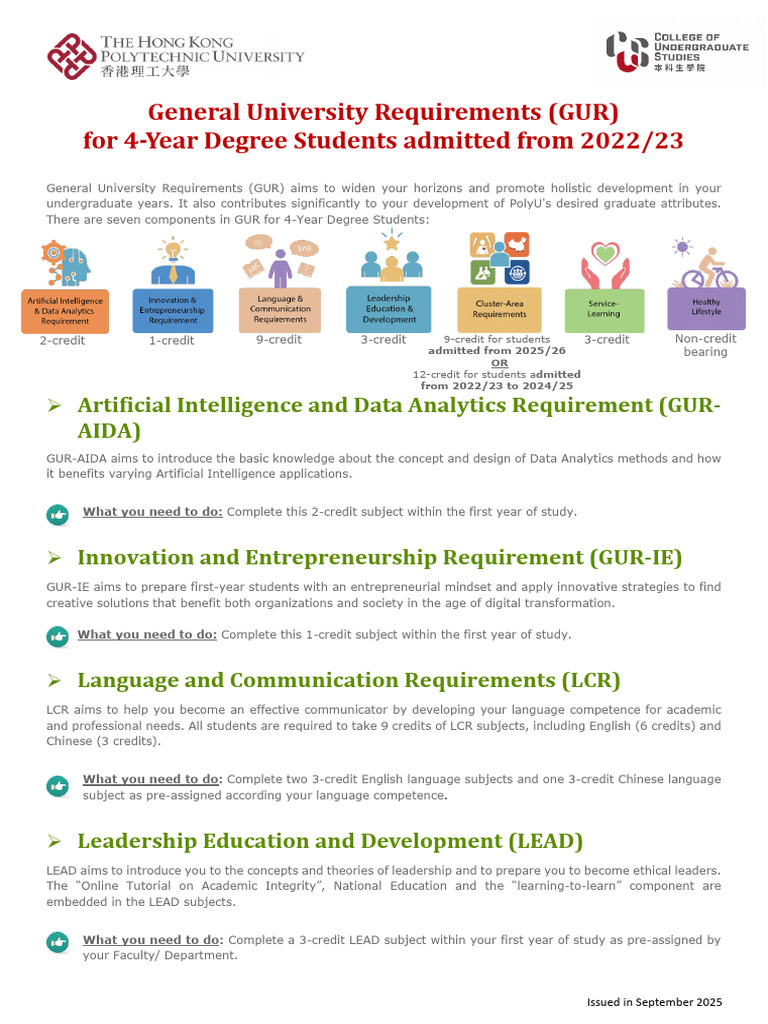 GUR Leaflet (for 4Y Students Admitted From 2022-23) 2025 | PDF ...