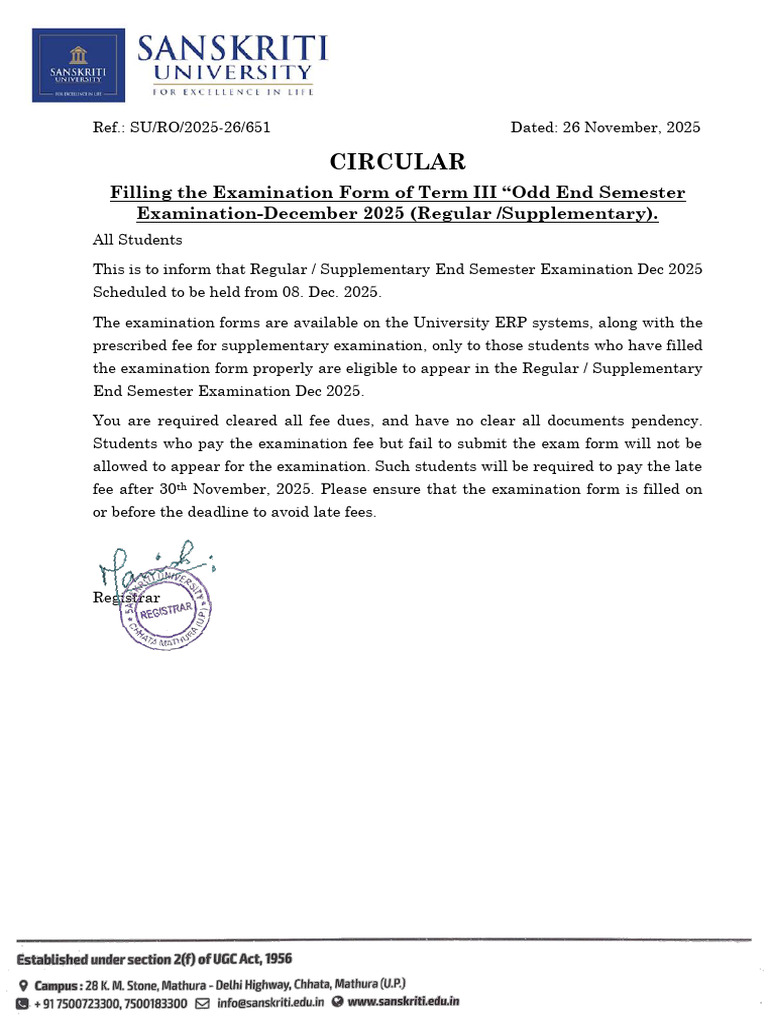 CIRCULAR End Semseter Exam | PDF
