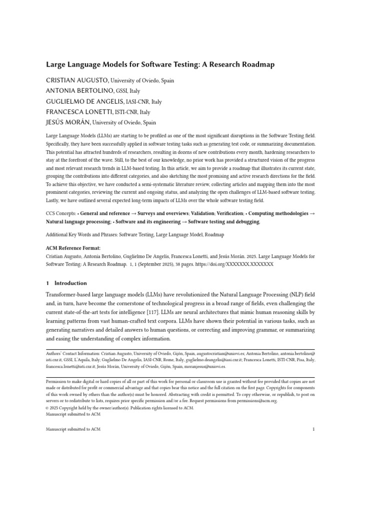 LLMs in Software Testing: Research Roadmap | PDF | Software Testing ...