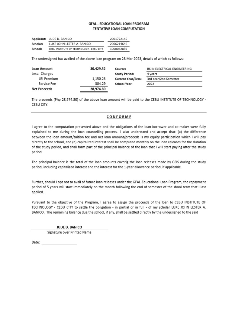 2 GFAL - EL Template For Initial Tent Comp - Banico - 03282023 | PDF