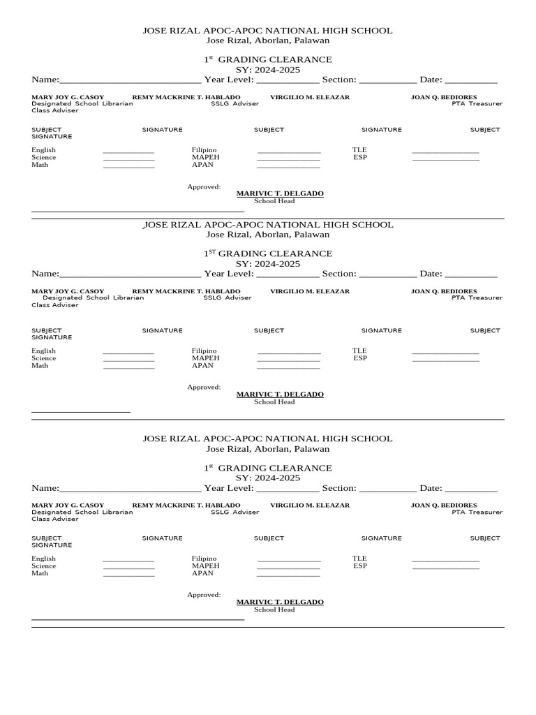 School Clearance Sy 2023-24 | PDF