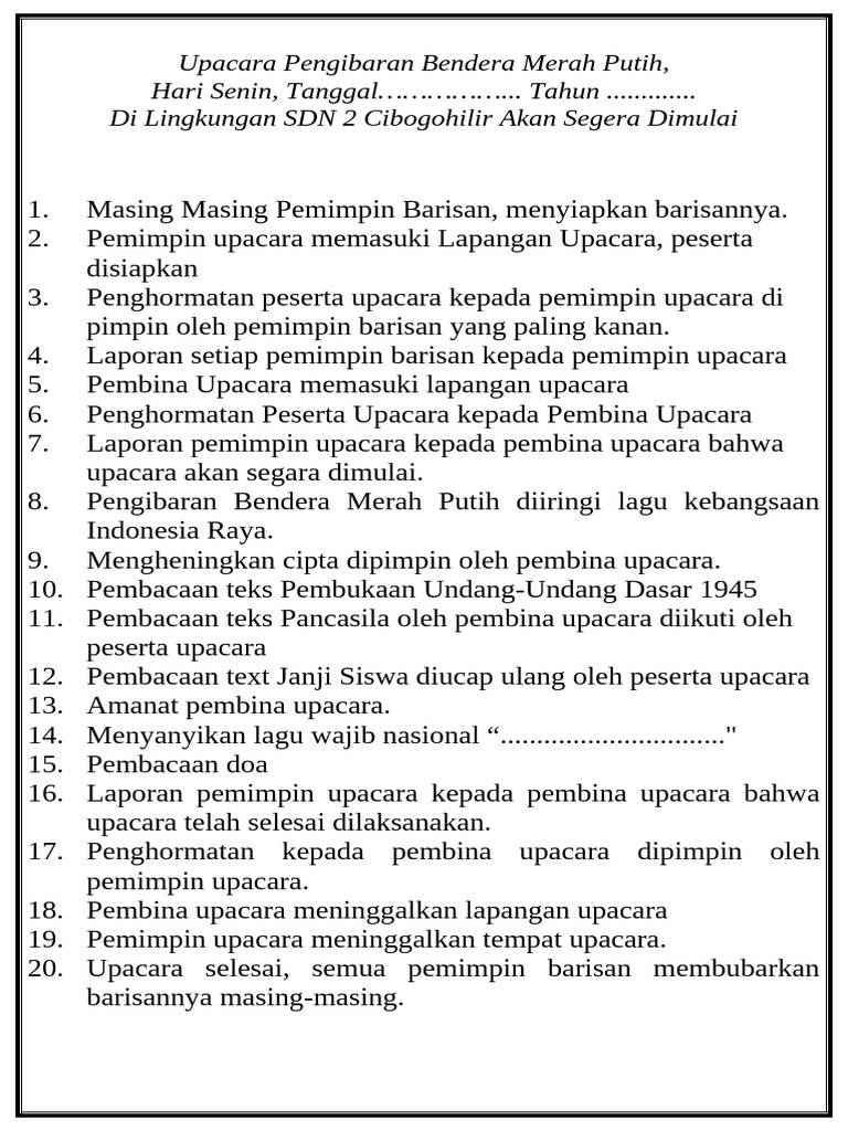 Susunan Tata Upacara Bendera | PDF