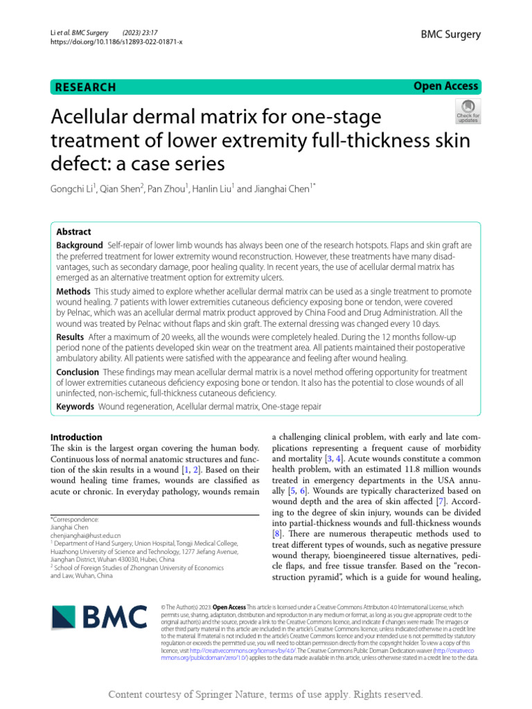 Acellular Dermal Matrix for Skin Defects | PDF | Wound | Wound Healing