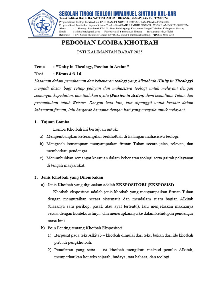 Pedoman Lomba Khotbah - Psti 2025 | PDF