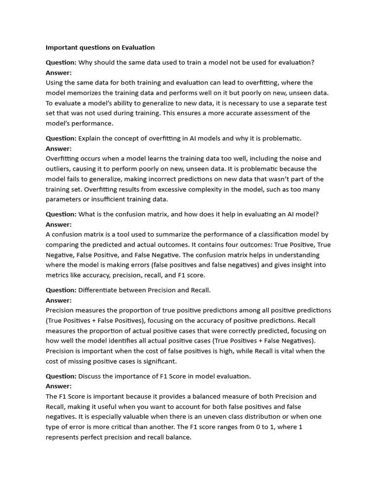 Key AI Evaluation Metrics Explained | PDF | Artificial Intelligence ...