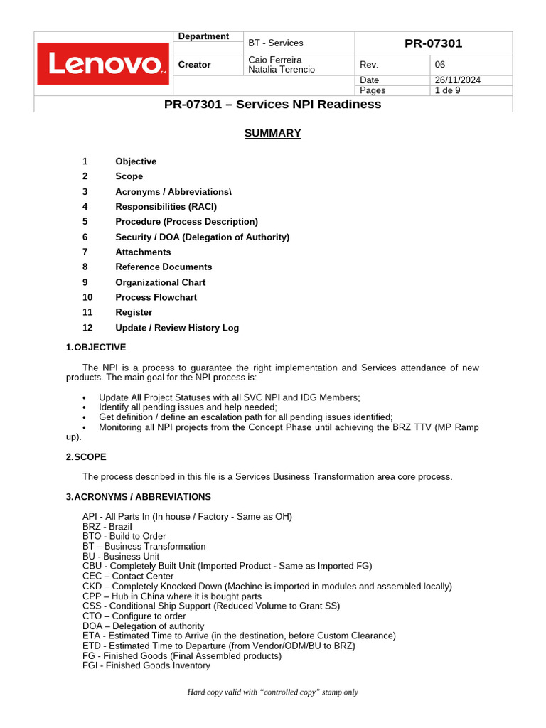 PR-07301 - Services NPI Readiness - Rev06 - 2024 | PDF | Computing ...