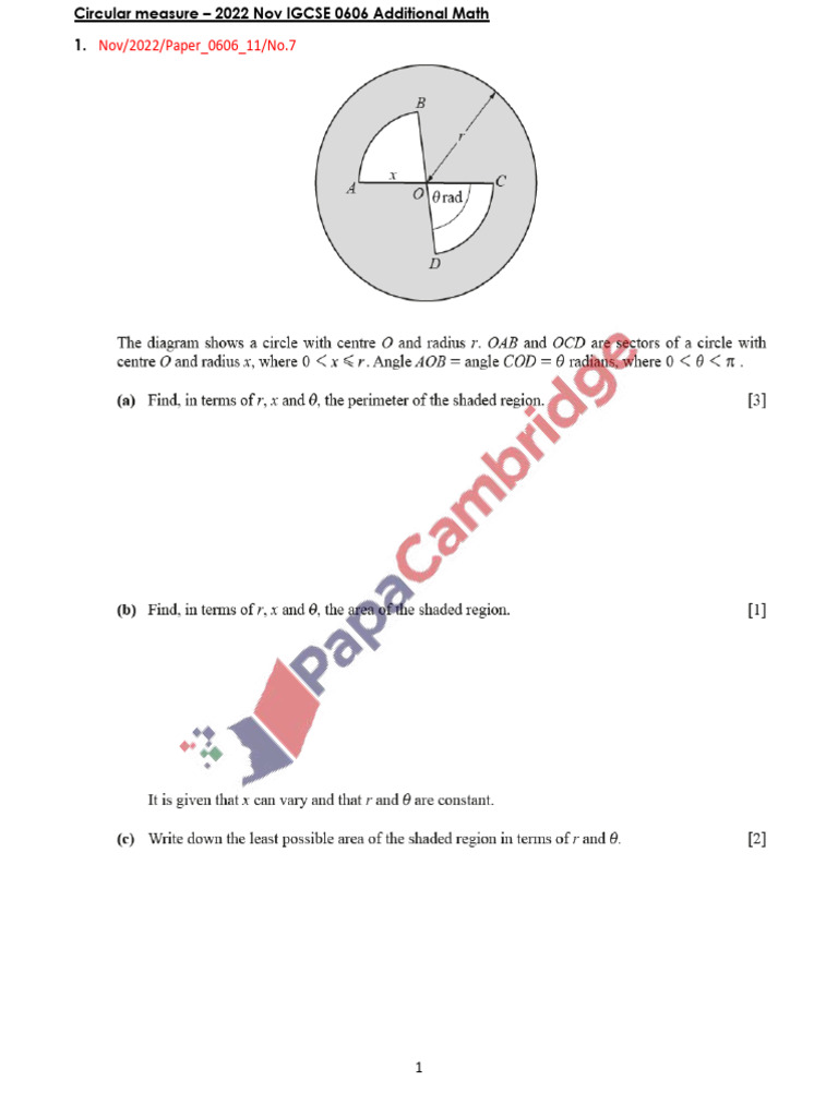 2022N Circular Measure IGCSE 0606 Add Math | PDF