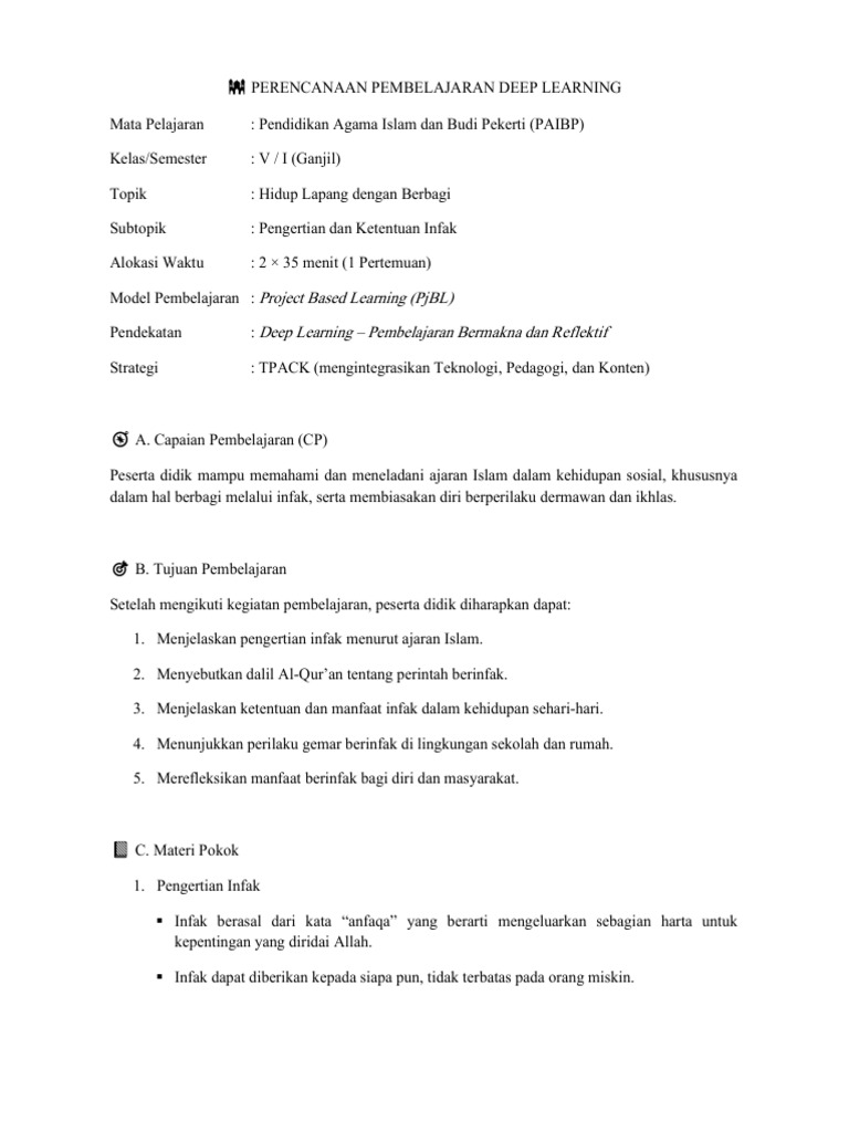 Pembelajaran Infak dalam PAIBP Kelas 5 | PDF