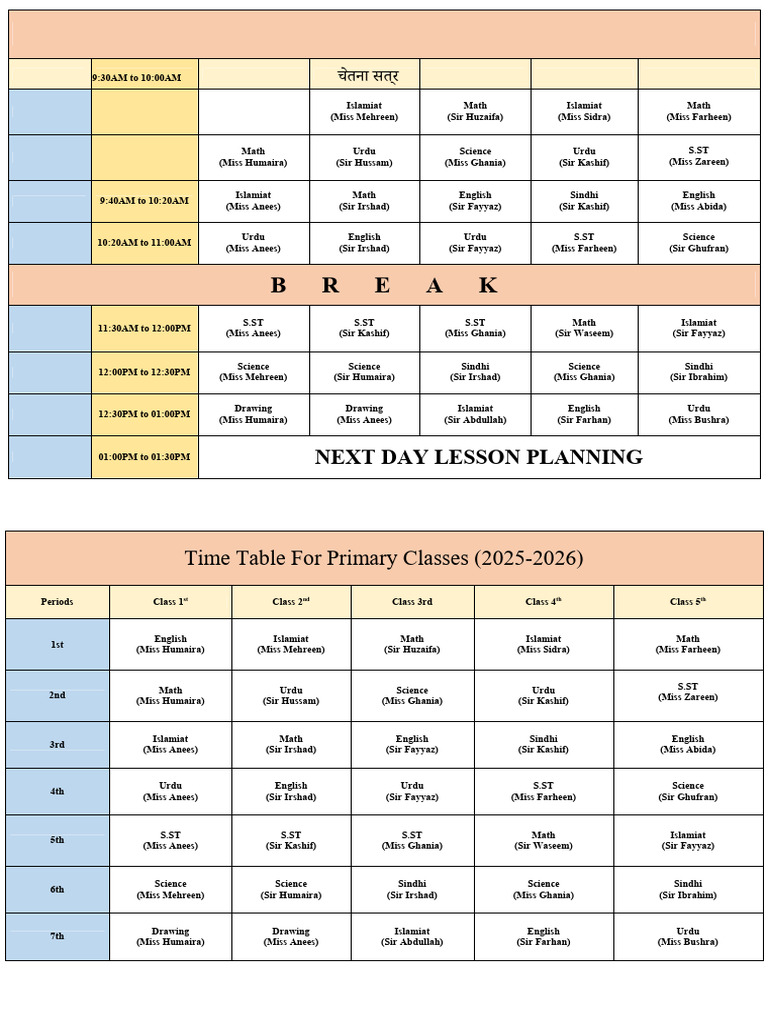 Primary Classes Timetable 2025-2026 | PDF | Military Operations