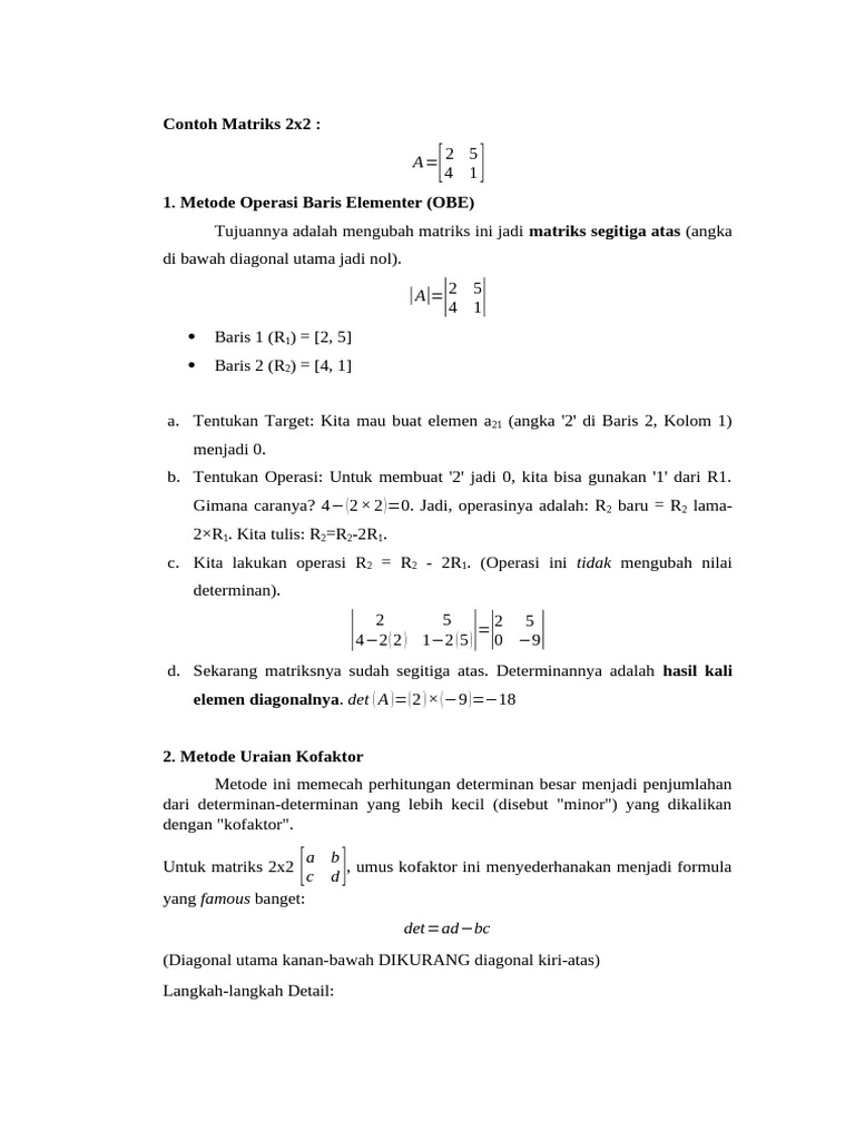 Contoh Matriks 2x2 Yofan Tgl 11 | PDF