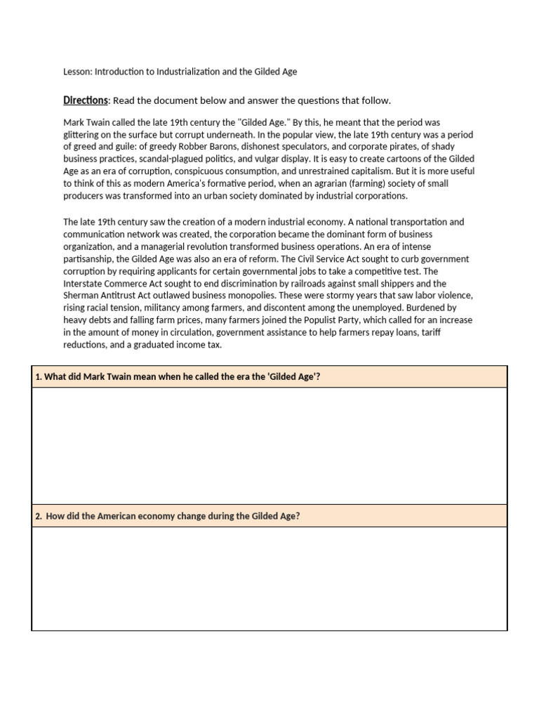 Gilded Age: Industrialization Insights | PDF