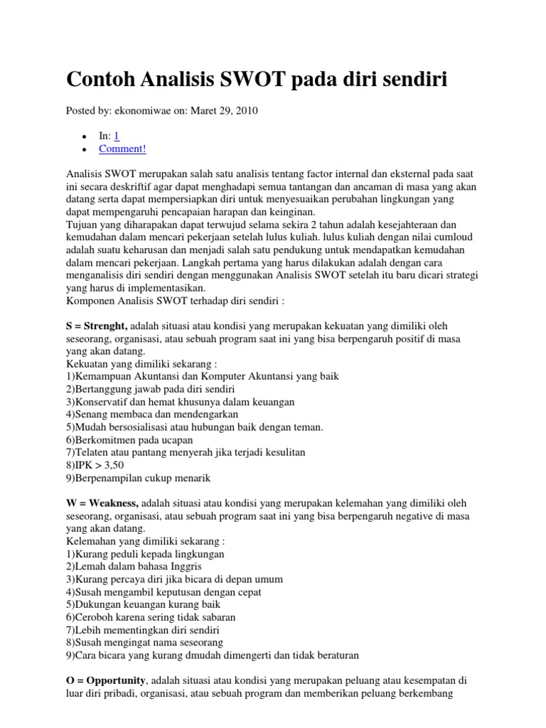 Contoh Analisis SWOT Pada Diri | PDF
