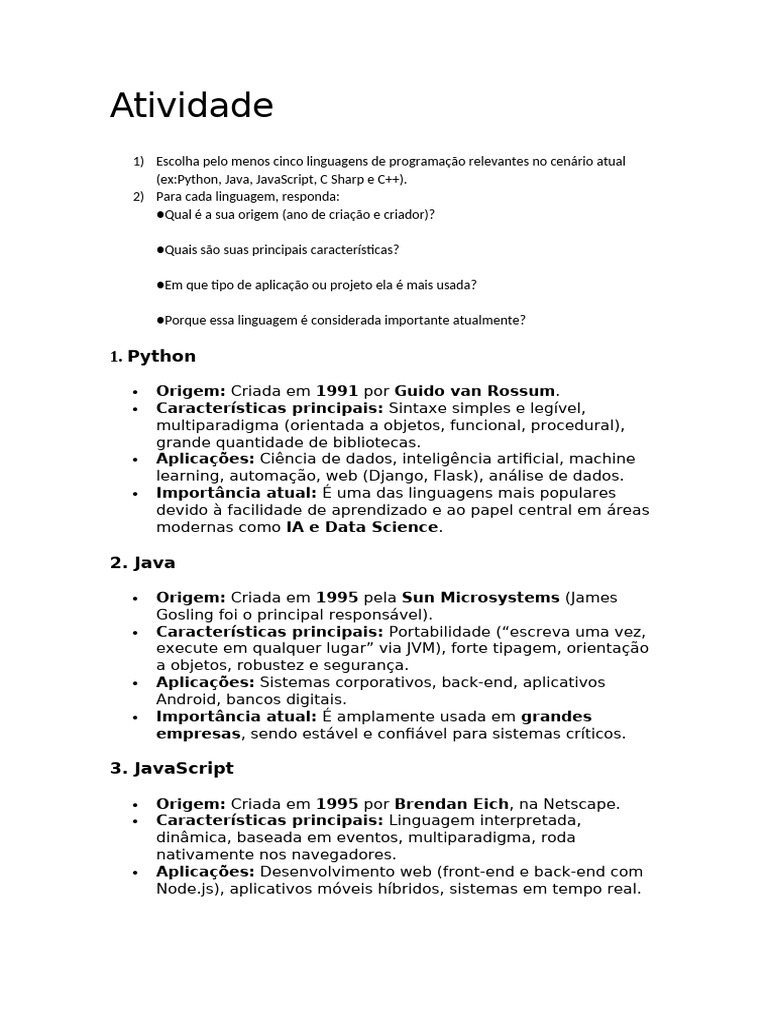 Atividade Gabs | PDF | Linguagem de programação | Script Java