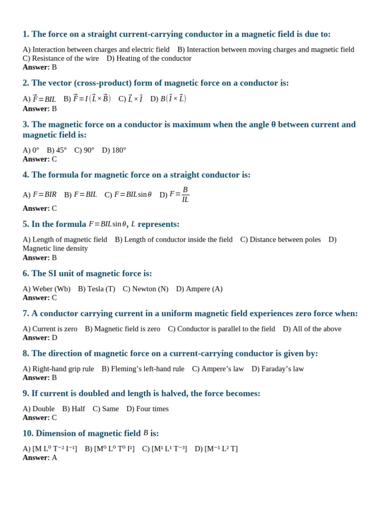 Magnetic Force on Current-Carrying Conductors | PDF | Electric Current ...