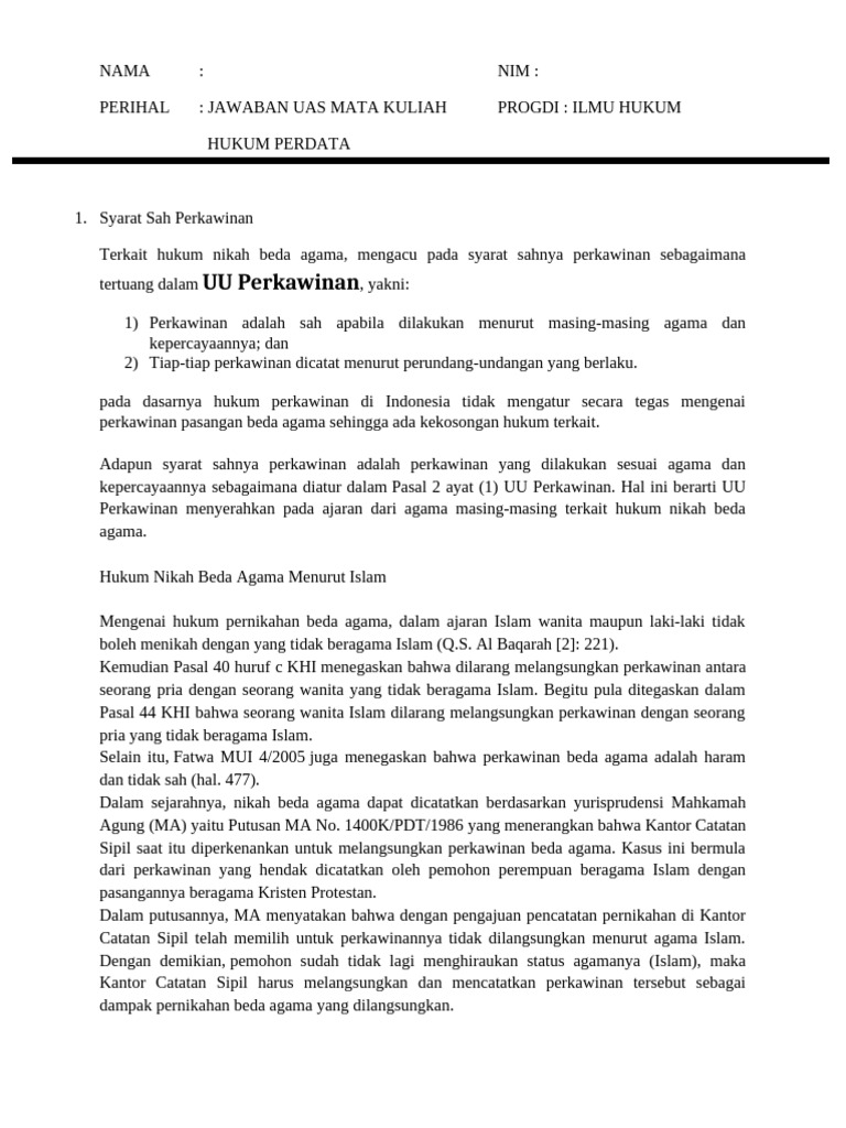Uas Hukum Perdata Upload | PDF