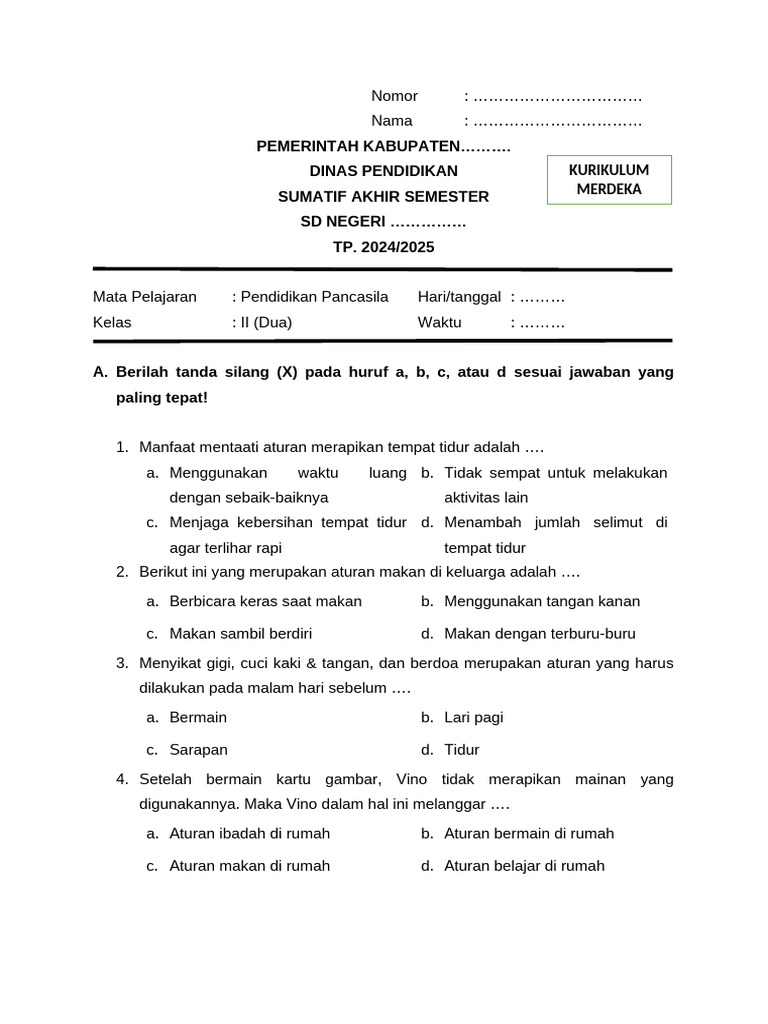 790760699 Soal Asas Ganjil Pend Pancasila Kelas 2 | PDF