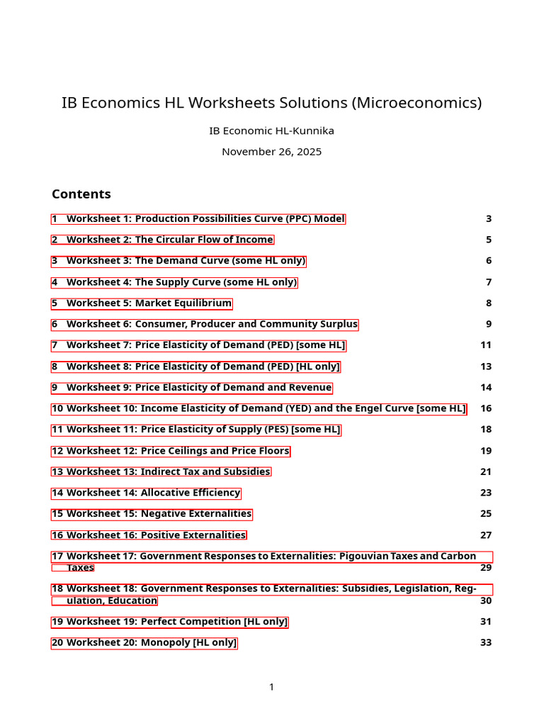 IB Economics HL Microeconomics Worksheets | PDF | Price Elasticity Of ...
