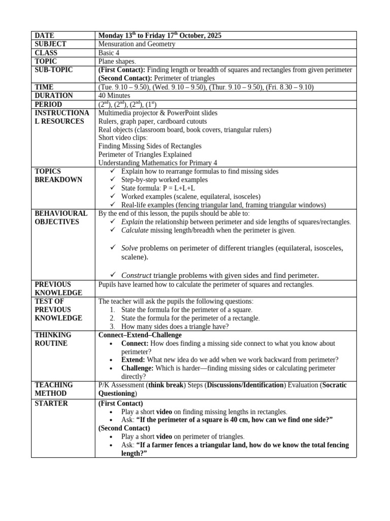 b4 Week5 Perimeter of Square, Rectangle and Triangles Using Formula ...