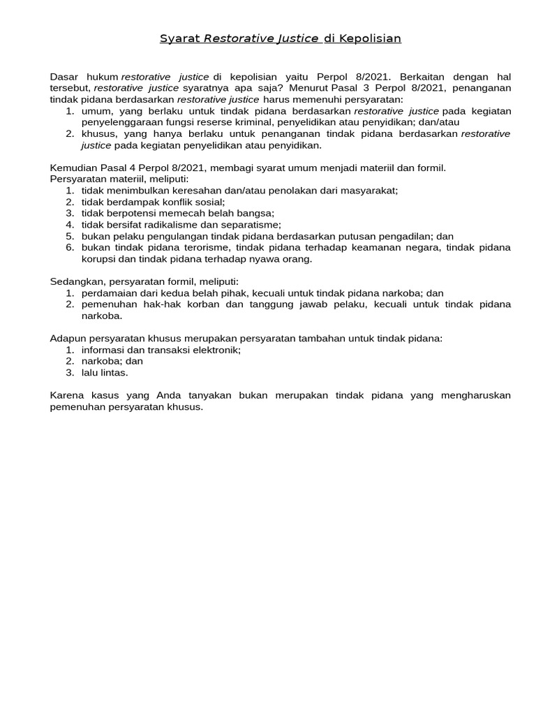 Syarat Restorative Justice | PDF