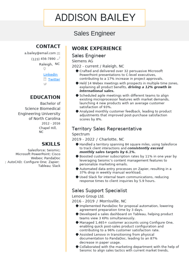 Sales Engineer Resume of Addison Bailey | PDF | Sales | Computing
