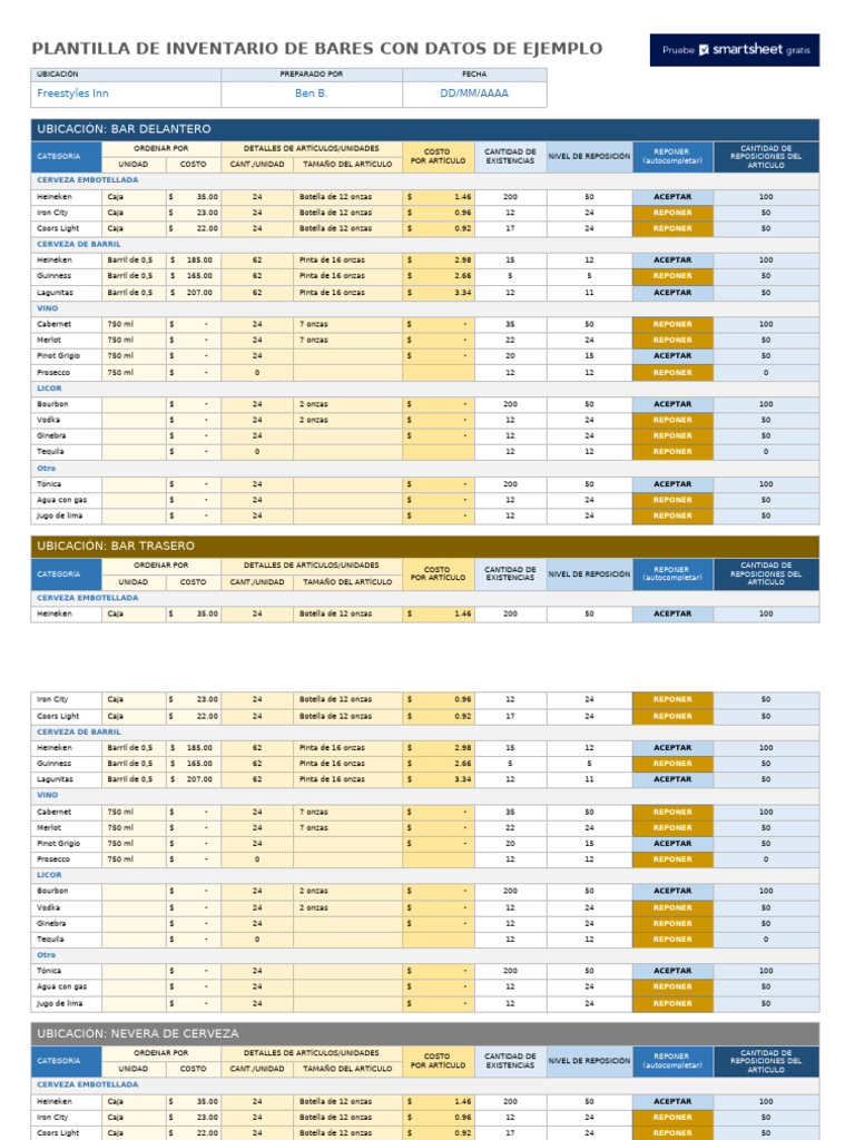 IC Bar Inventory Template With Sample Data 27025 ES | PDF | Medio litro ...
