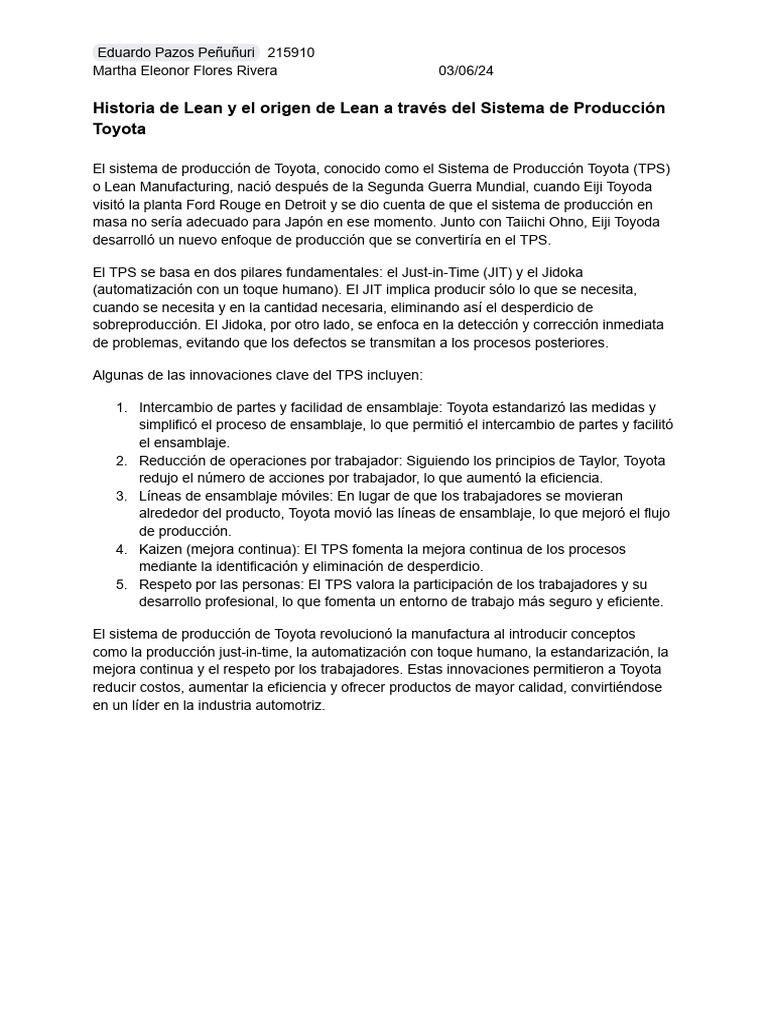 TFG Actividad Individual 2.1_ Historia de Lean | PDF