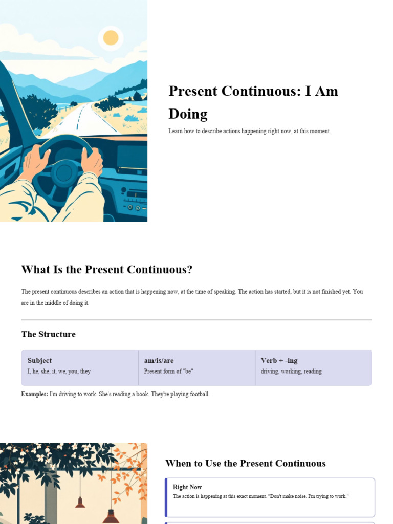 Present Continuous I Am Doing | PDF | Semantic Units | Language Mechanics