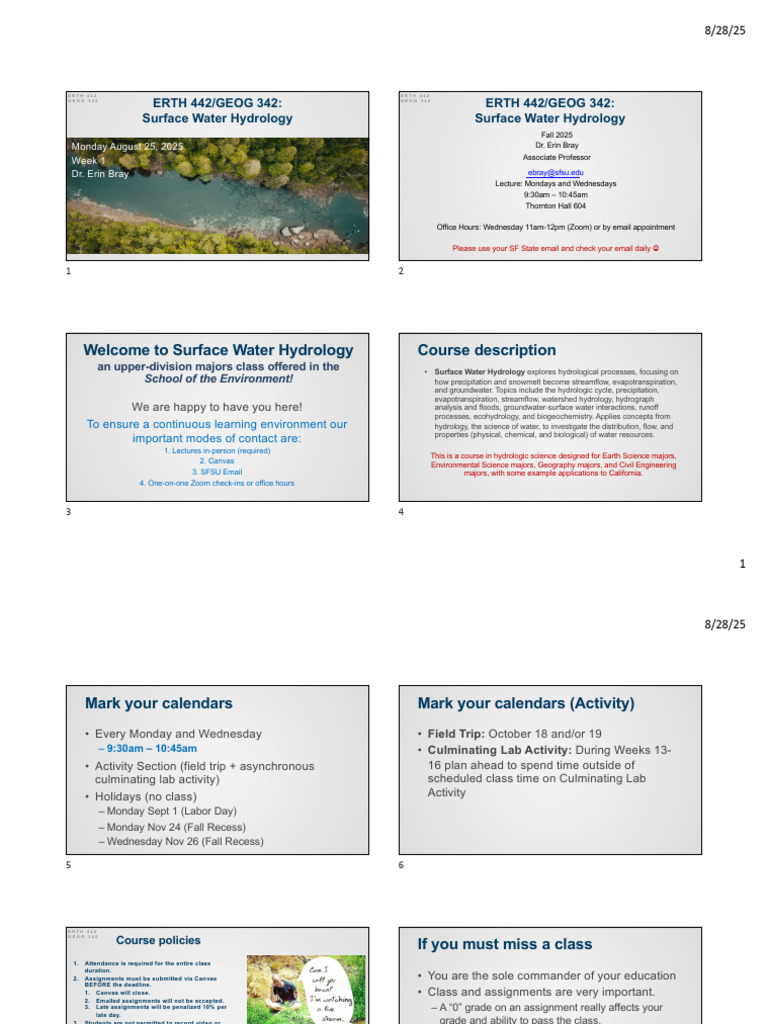 Handout 1 Week 1 ERTH442 Lecture F2025 | PDF | Water | Groundwater