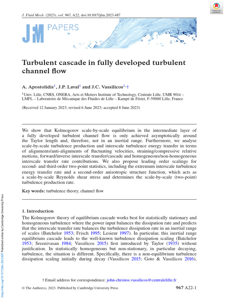 Turbulent Cascade in Fully Developed Turbulent Channel Flow | PDF ...